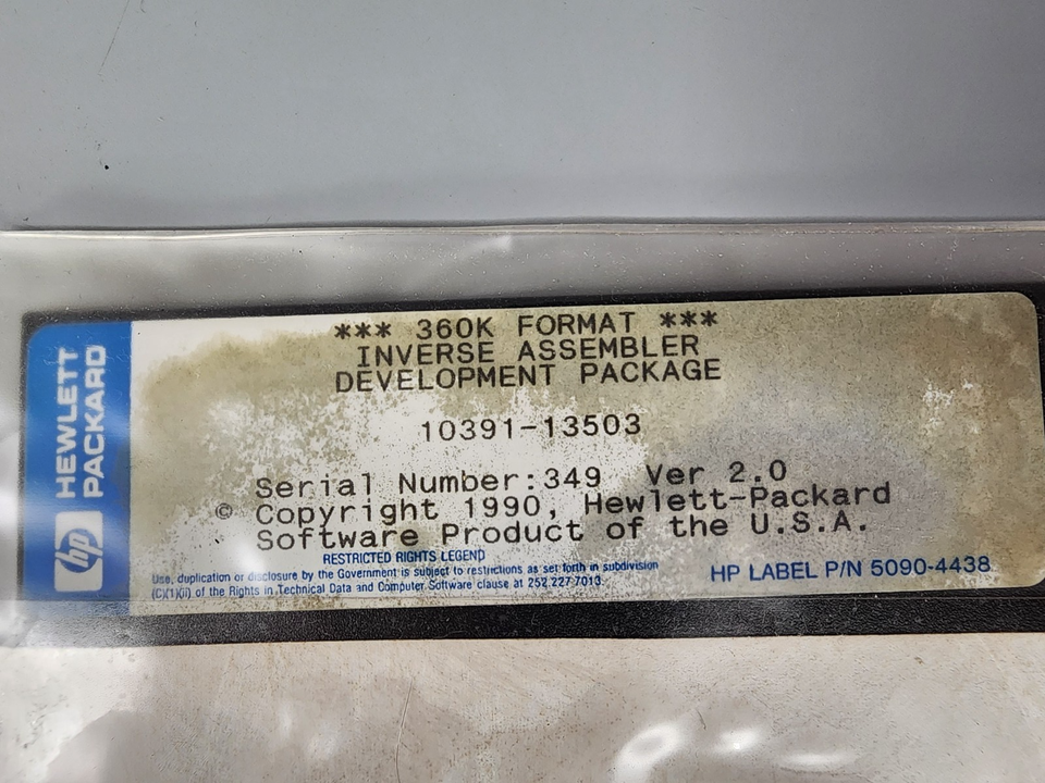 Hewlett Packard HP 360K Format Inverse Assembler Development Package ...