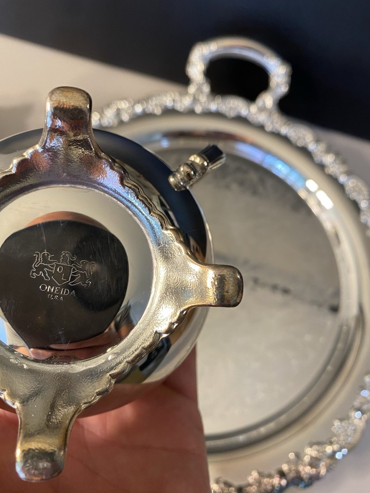 Vintage Oneida USA Silver Plate 3piece Coffee/Tea Service Set with Gorgeous Tray | eBay