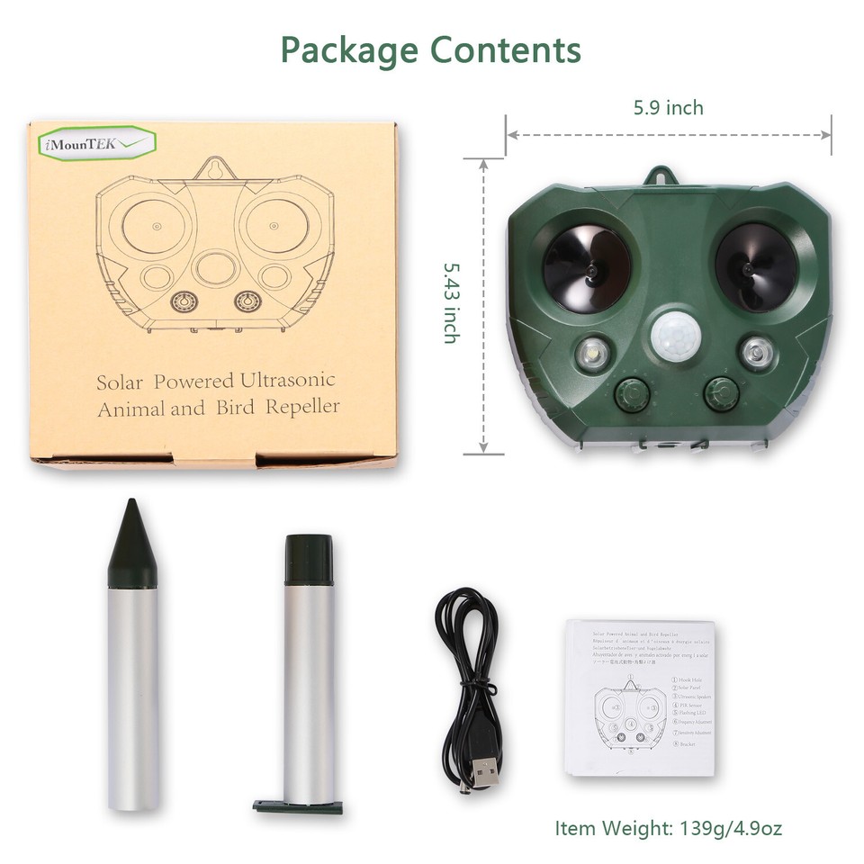 Ultrasonic Solar Garden Animal Repellent Dog Goose Repeller Deer ...