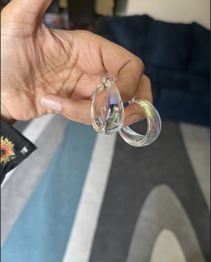 Clear Hoops Holographic Lucite Acrylic Transparent Chunky Earrings ...
