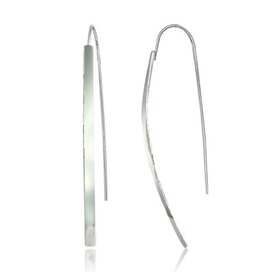 Sterling Silver Polished Curved Long Flat Bar Threader Drop Earrings ...