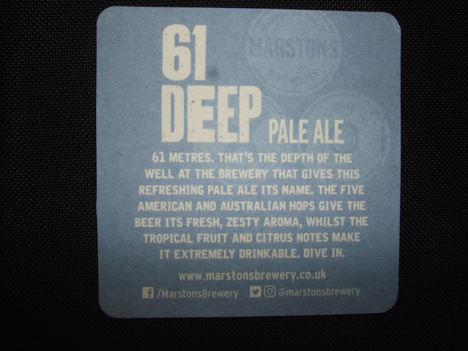 PUB COASTER - MARSTON'S 61 Deep Pale Ale (UK) - New | eBay