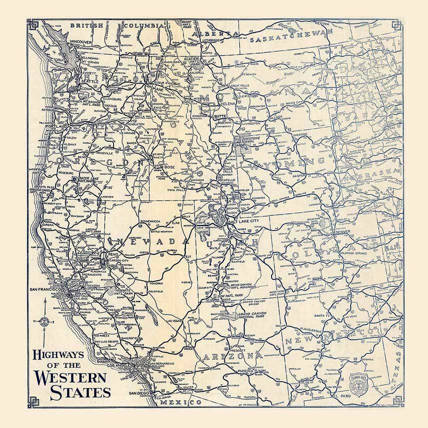 HIGHWAYS OF THE WESTERN STATES MAP HEAVY DUTY USA MADE METAL ...