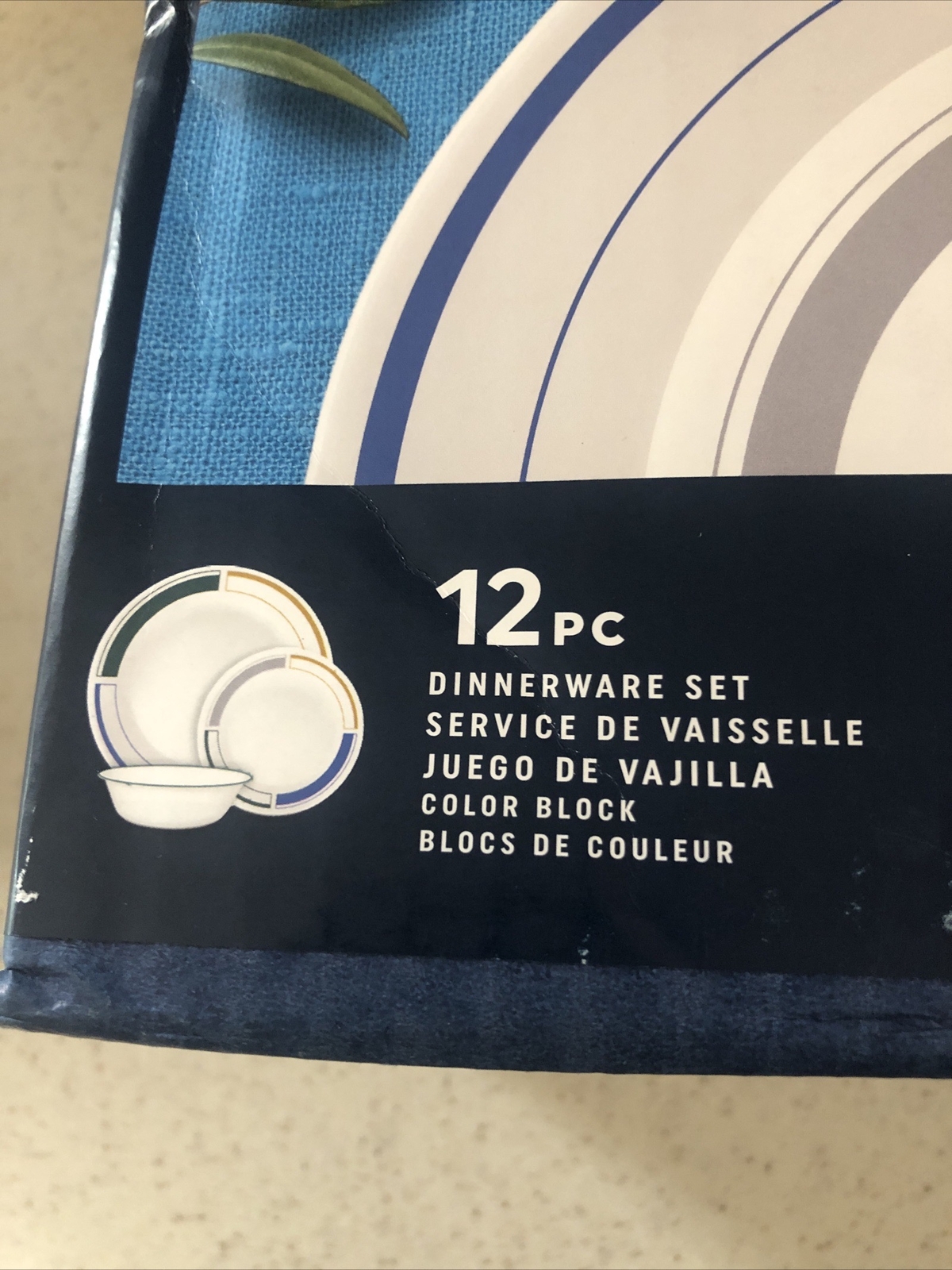 CORELLE VITRELLE LIVINGWARE " COLOR BLOCK " 12 PC. DINNERWARE SET NIB ...