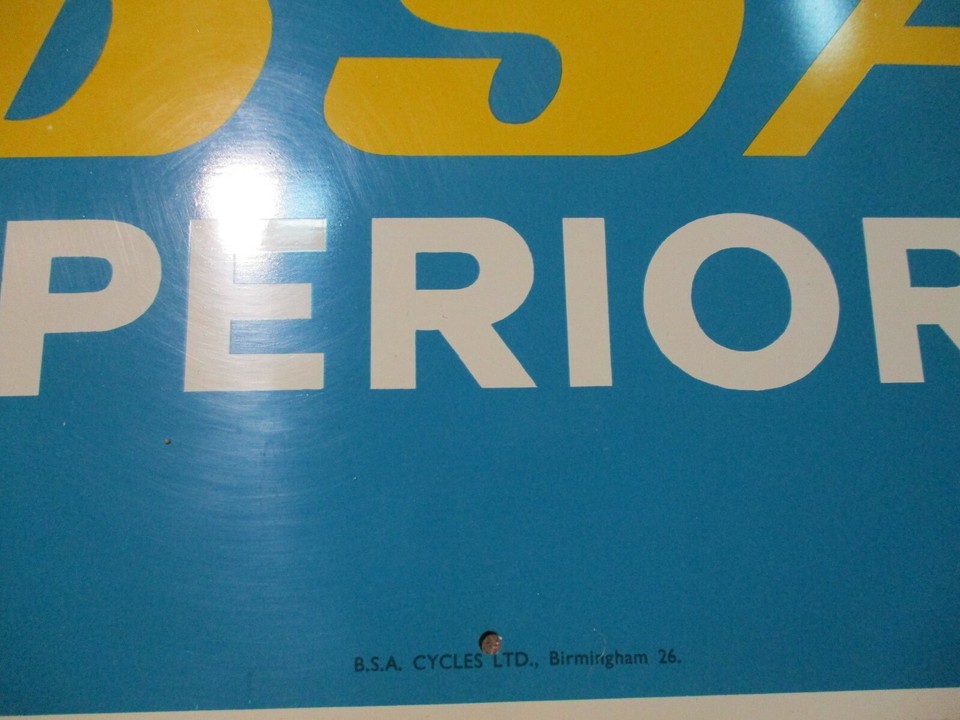 Original Vintage BSA Bicycle Sign 28" metalic advertising shop NOS ...