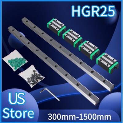 2pcs HGR25 300mm-1500mm Square Linear Guide Rail+4pcs HGH25CA Slide ...