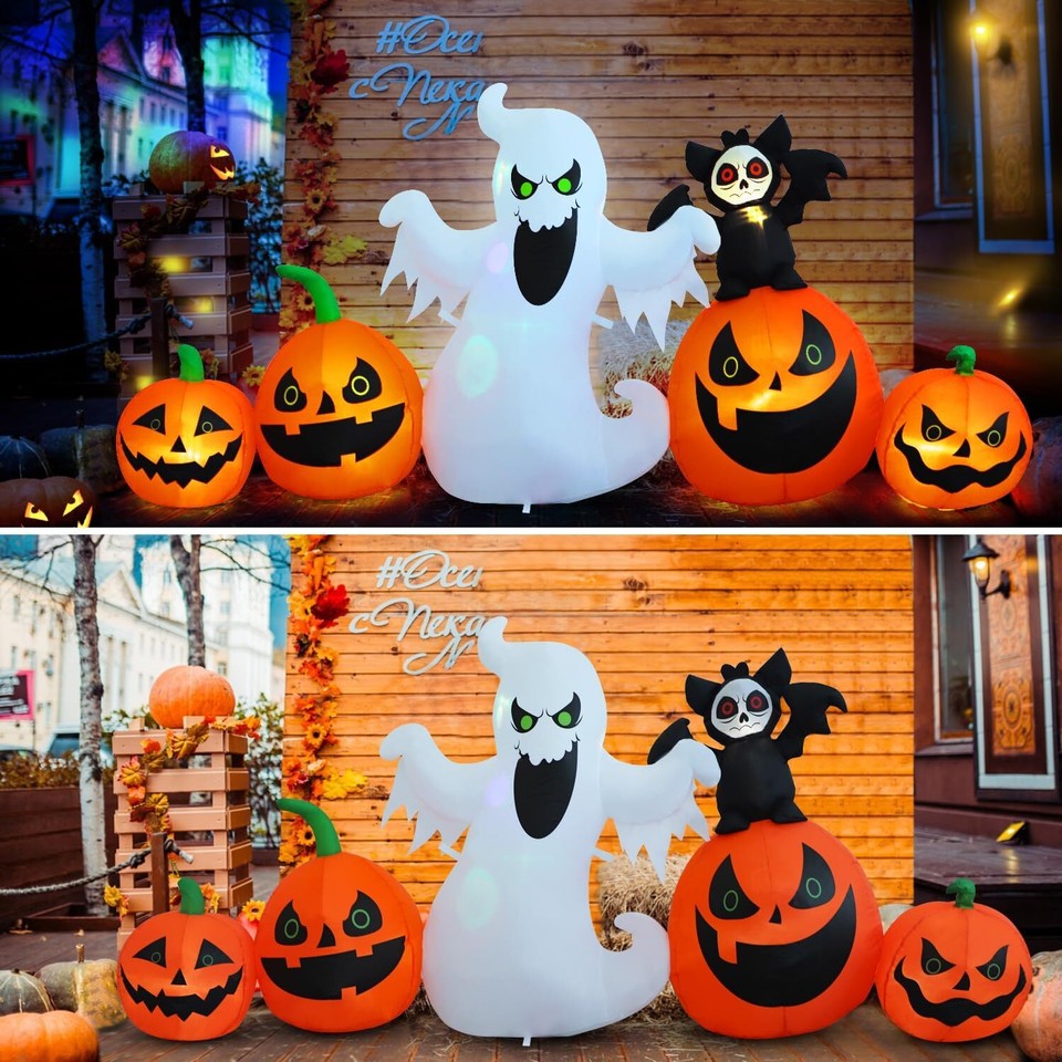 8Ft Bat Pumpkin Row Stand Halloween Inflatable Outdoor Decoration Yard ...