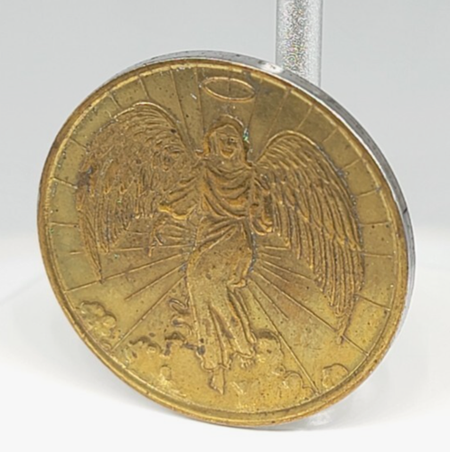 Guardian Angel Token Coin Medal Gold Tone Metal Halo Wings Christianity ...