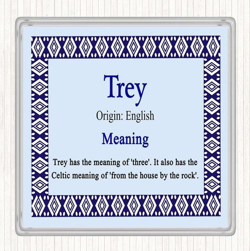 Trey Name Meaning Drinks Mat Coaster Blue | eBay