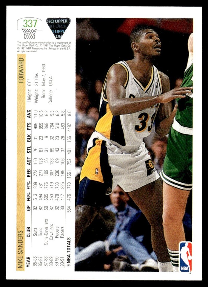 1991-92 Upper Deck Mike Sanders Indiana Pacers #337 | eBay