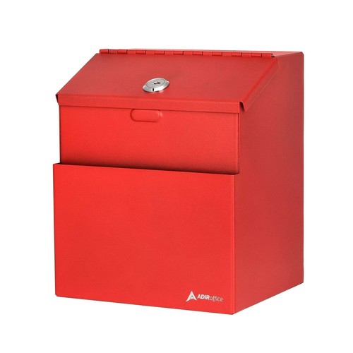 AdirOffice Steel Suggestion Donation Drop Box Red Wall Mounted Secure ...