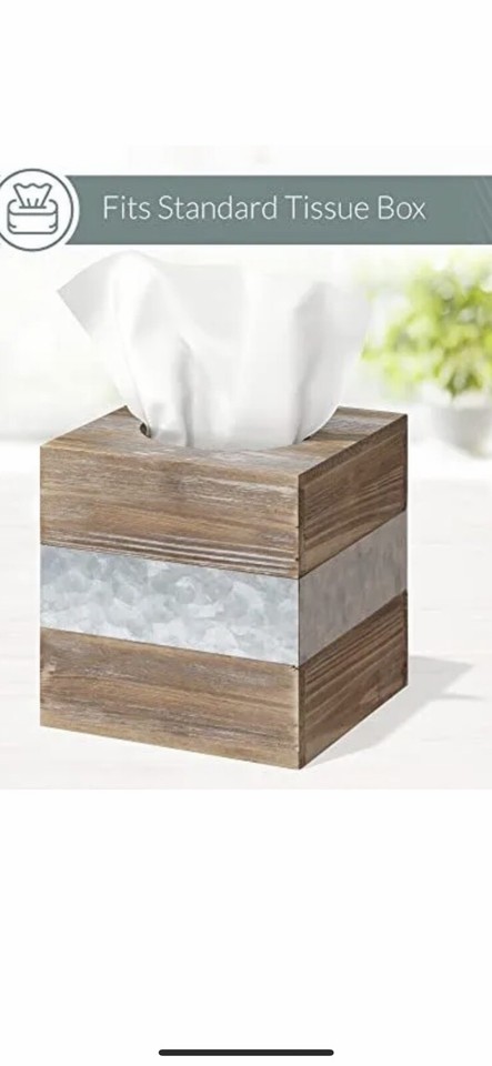 Rustic Metal and Distressed Wood Square Tissue Box Cover Barnyard ...
