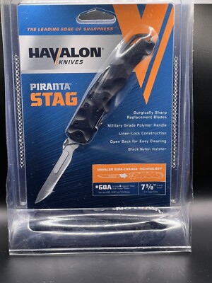 Havalon Piranta-Stag Knife With Extra Blades & Holster Black, XTC ...