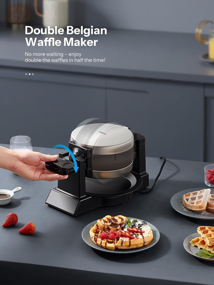 Belgian Waffle Maker - Professional Rotating Waffle Iron with Double ...