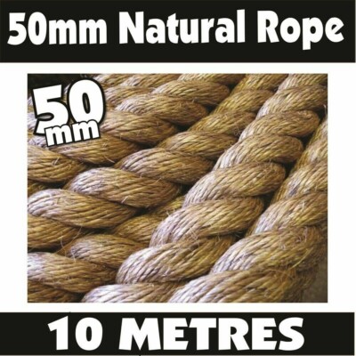 10m Natural Fibre Hemp Sisal Rope 50mm Manila Jute heavy duty garden ...