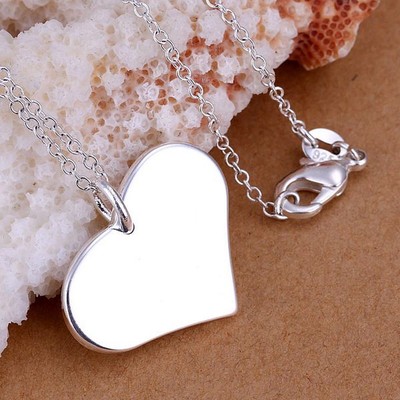Silver Plated Chain Necklace and Heart Pendant 44cm 17 inch.Womens 925 ...