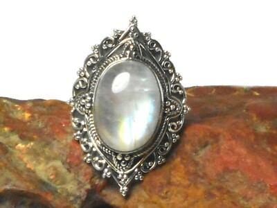 Large Fiery Oval MOONSTONE Sterling Silver 925 Gemstone Ring | eBay
