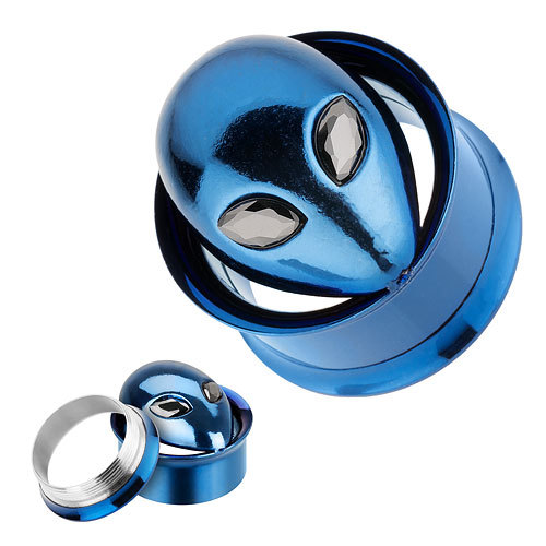 Flesh Tunnel Ear Plug 3D Alien Blue Black Crystal Eyes | eBay