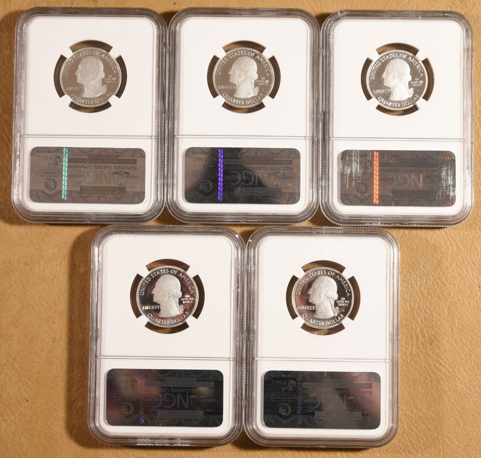 2012 Proof Silver Washington ATB Quarters Set NGC PF 70 Ultra Cameo - 5 ...