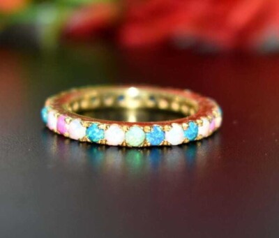 Sterling Silver Full eternity wedding band for women multi opal color ...