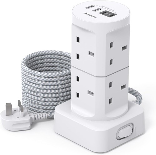 Tower Extension Lead with USB Slots 12 Way 13A 3250W 8 Way Multi Plug 1 ...