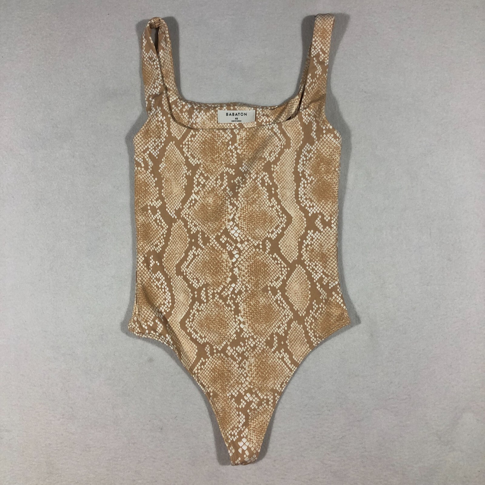 Babaton Bodysuit Women XS Snakeskin Print Thong One-Piece Tan Peach Top ...
