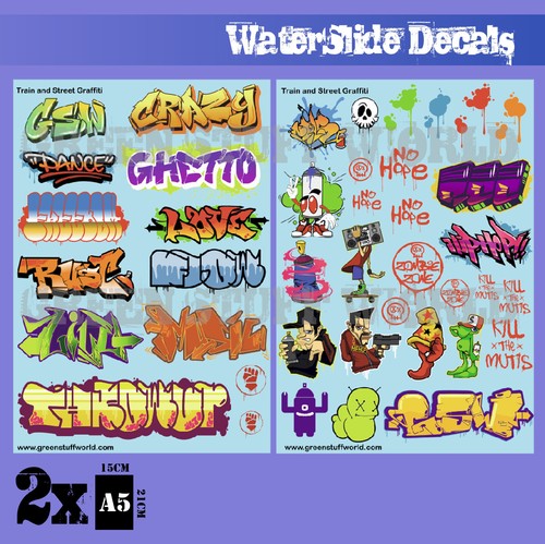 Waterslide Decals - Train and Graffiti Mix - Miniature Diorama Sticker ...