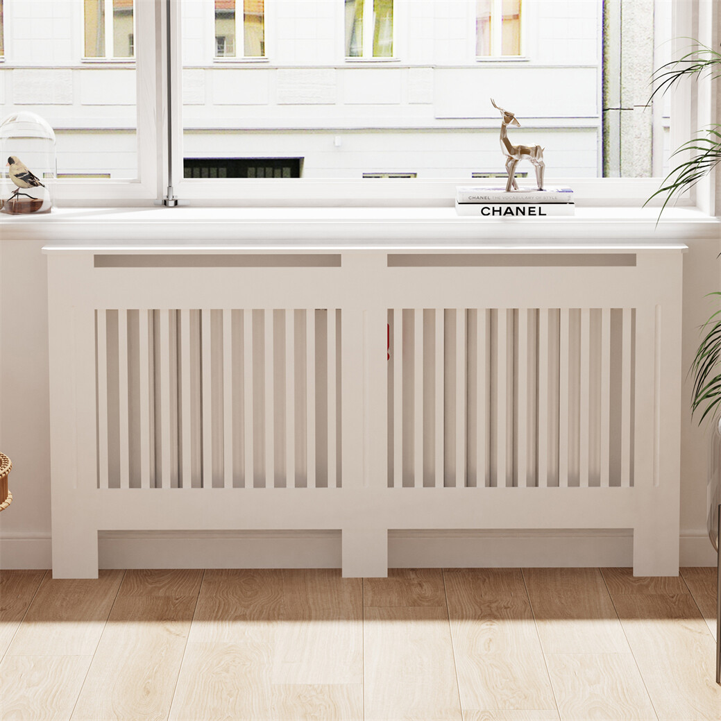 White Radiator Cover Vertical Horizontal Slats Heater Cover MDF Cabinet ...