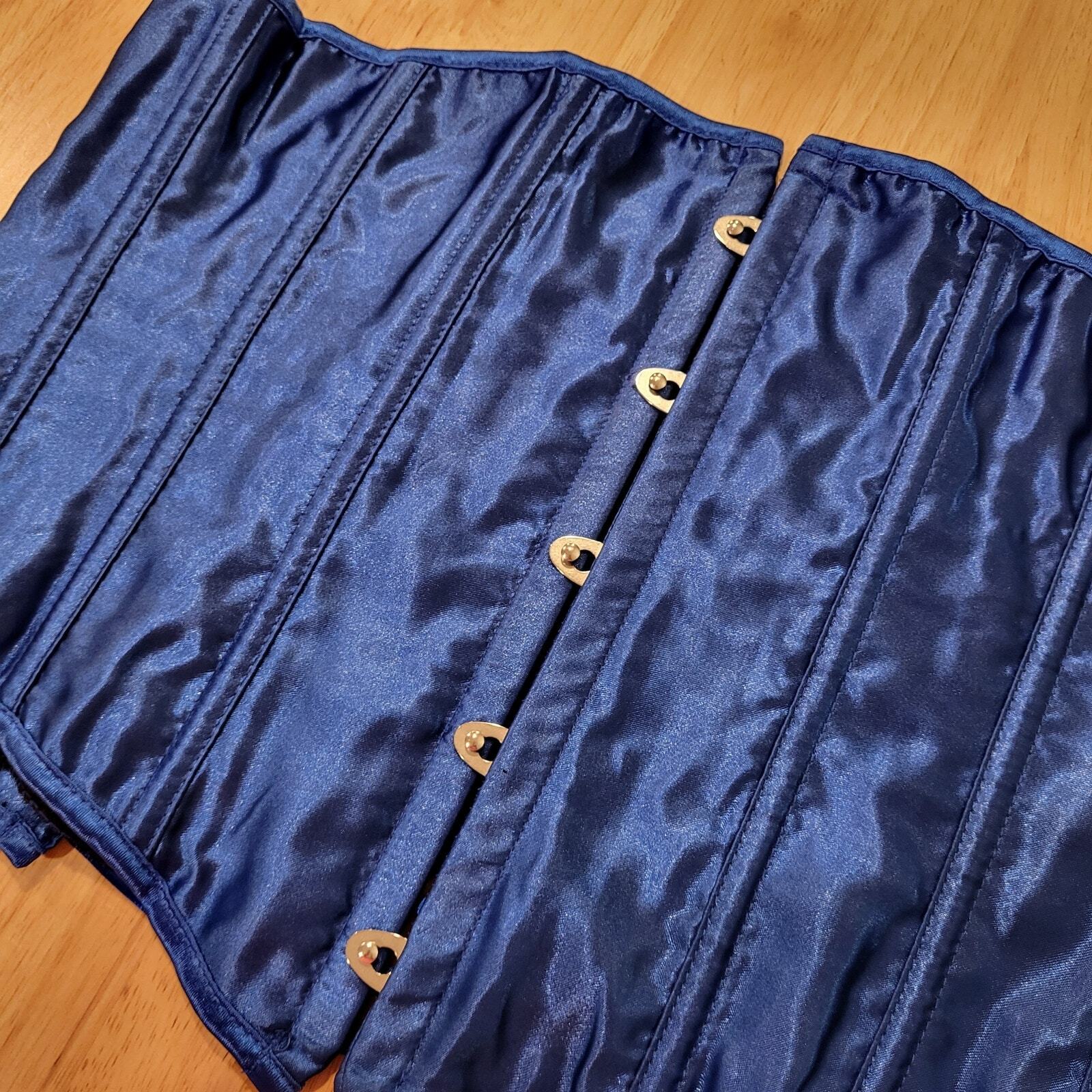 Size Medium Blue Satin Metal Busk Under Bust Corset Measurements in ...