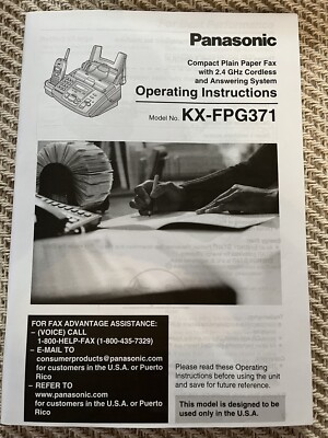 Vintage Panasonic Fax Machine Manual KX-FPG371 | eBay