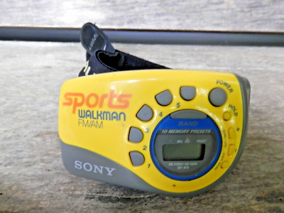 SONY WALKMAN FM AM Sports Radio SRF-M78 Yellow w/ Arm Wrist Band Strap ...