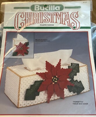 ** RARE NEW Bucilla Christmas Plastic Canvas Kit Tissue Box Cover ...