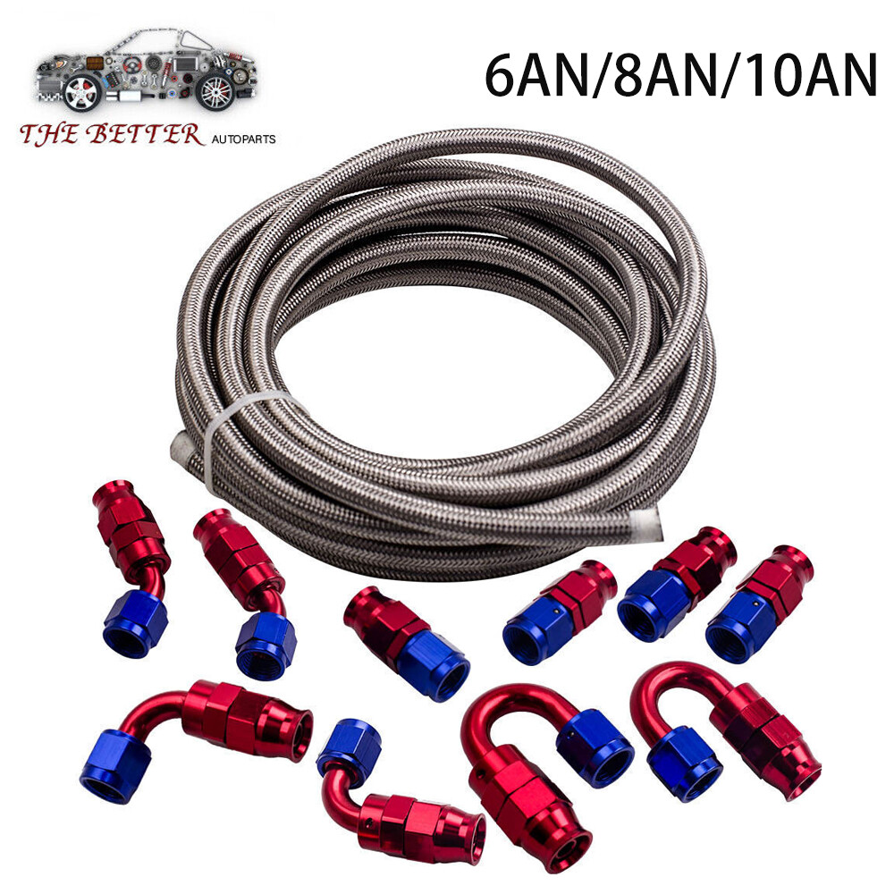 10/20ft 6AN 8AN 10AN Stainless Steel PTFE Fuel Line Kit E85 +10 End ...