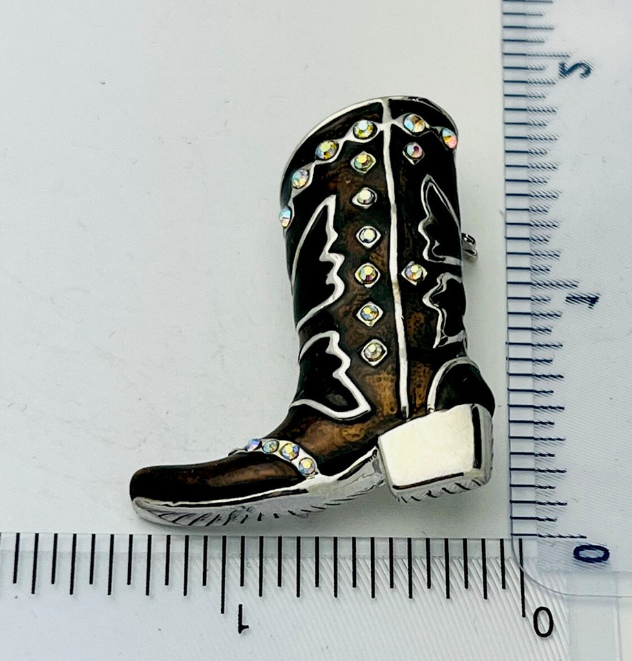 Western Enamel Crystal Boot Pin/Brooch | eBay