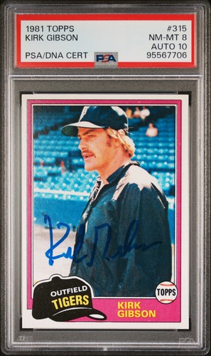 Kirk Gibson 1981 Topps Signed Baseball Rookie Card #315 Graded PSA 8 ...