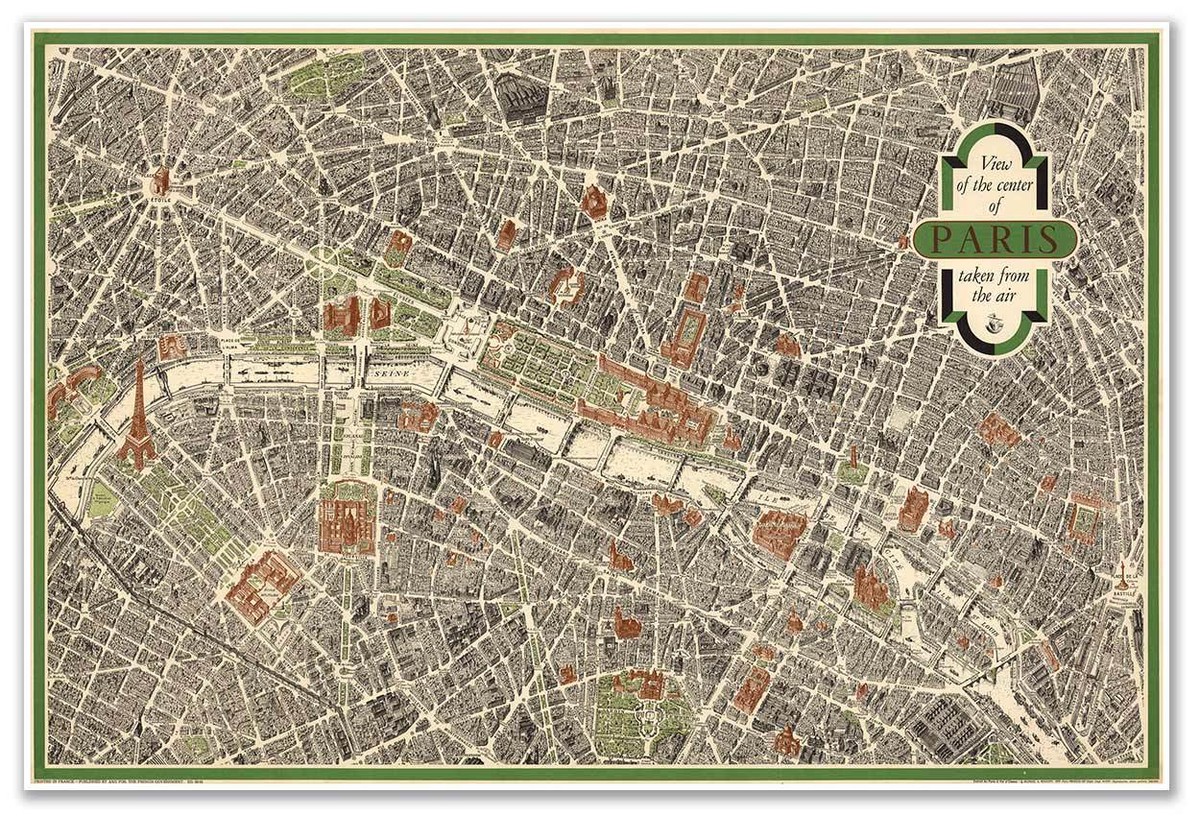 Vintage Street Map Of Paris