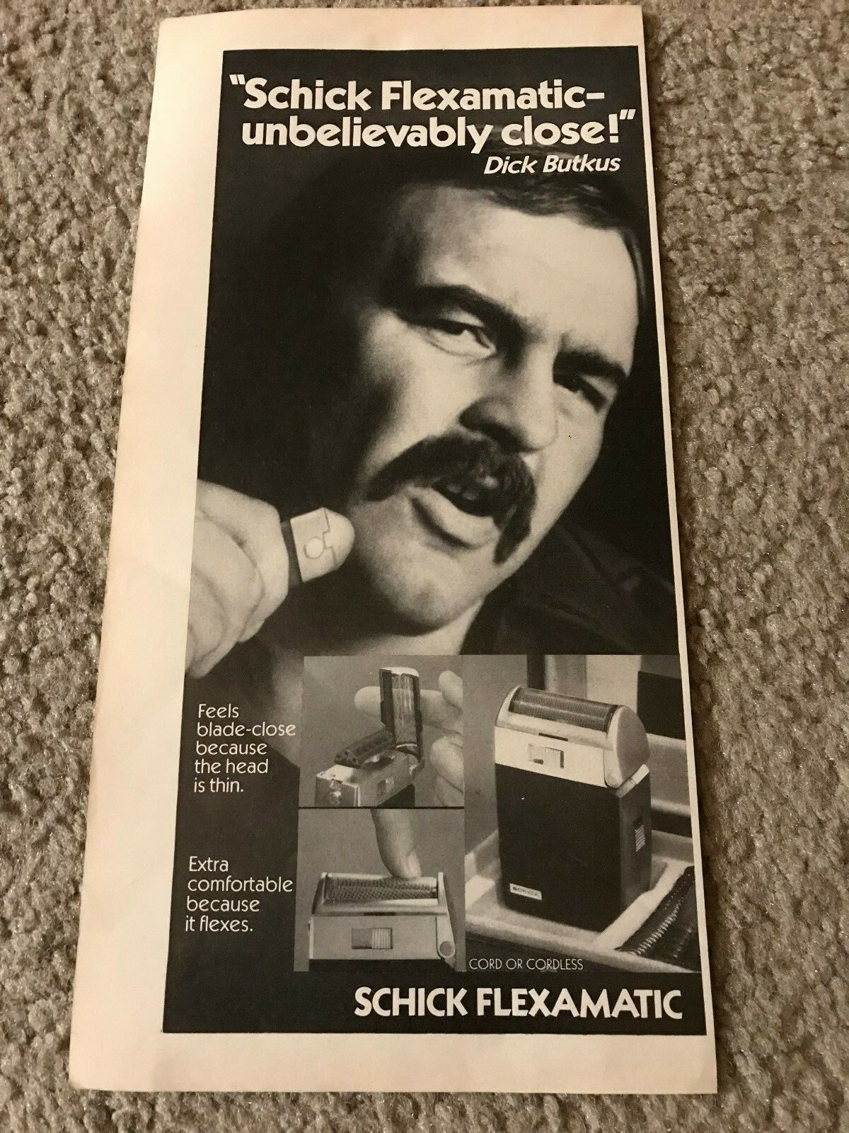 Vintage 1973 SCHICK FLEXAMATIC DICK BUTKUS Poster Print Ad 1970s ...