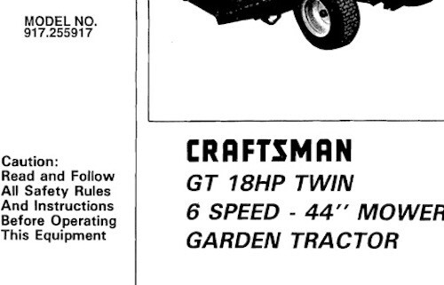 Owner’s Manual Sears Craftsman GT 18.0 HP Twin Garden Tractor - Model ...