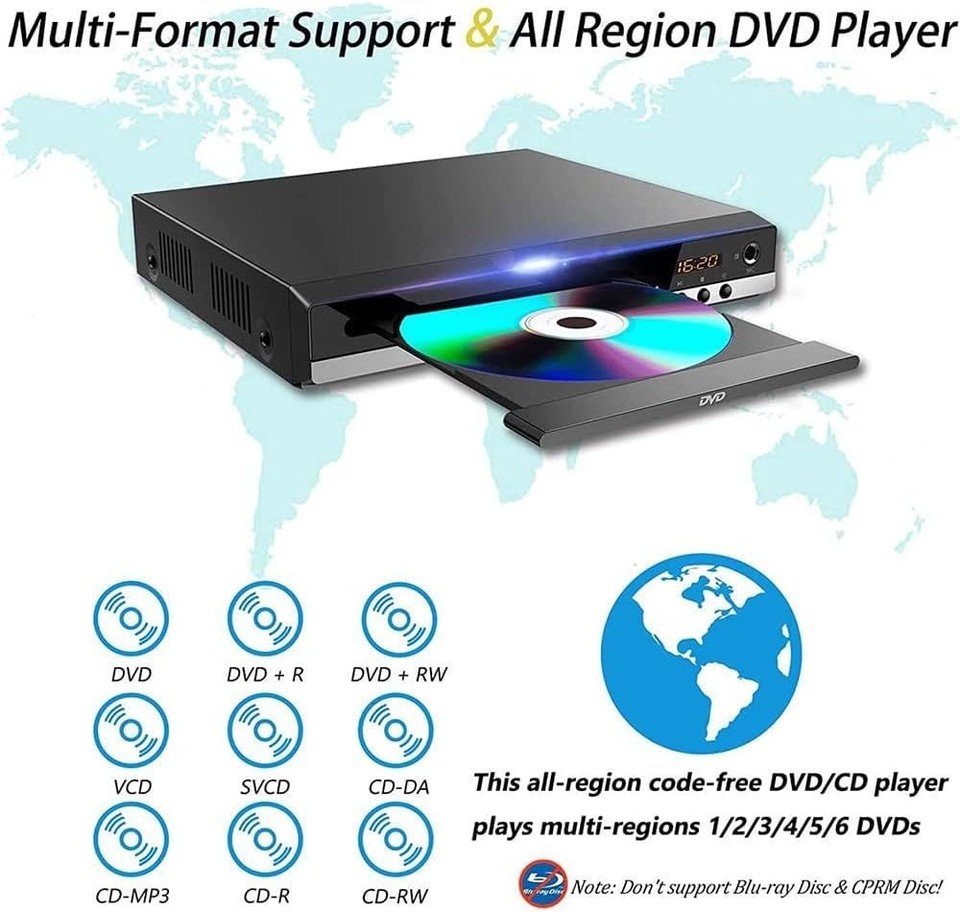 DVD Player HDMI 1080P Region Free with Remote Control USB Port,AV and ...