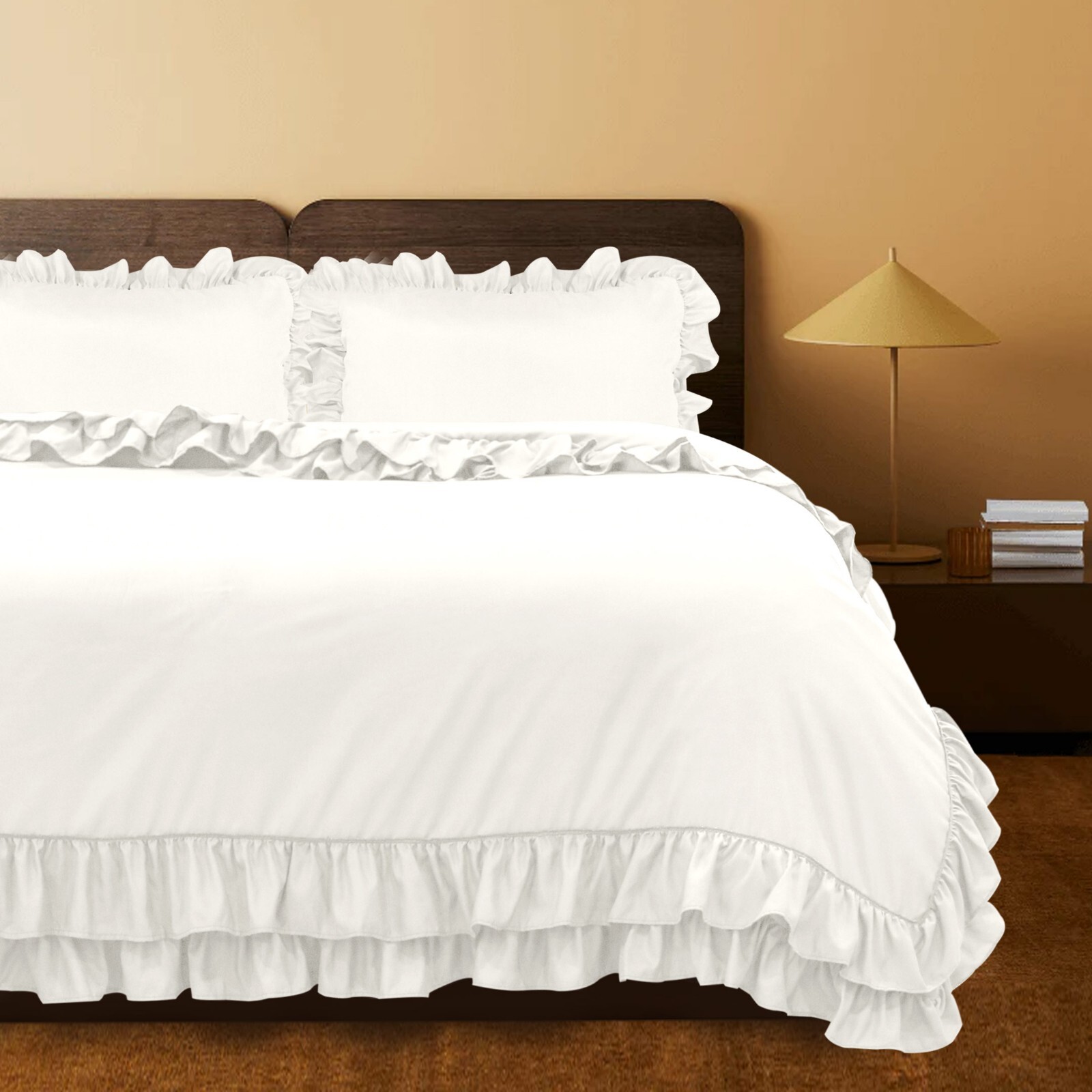 Luxury Ruffled Borders Duvet Cover 3 PC Frilled Bedding Set Single ...