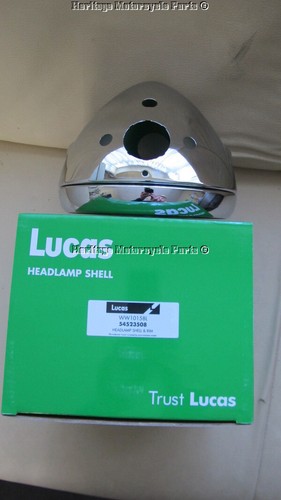 Lucas 7" headlight SHELL chrome+ rim + 3 warning light switch and ...