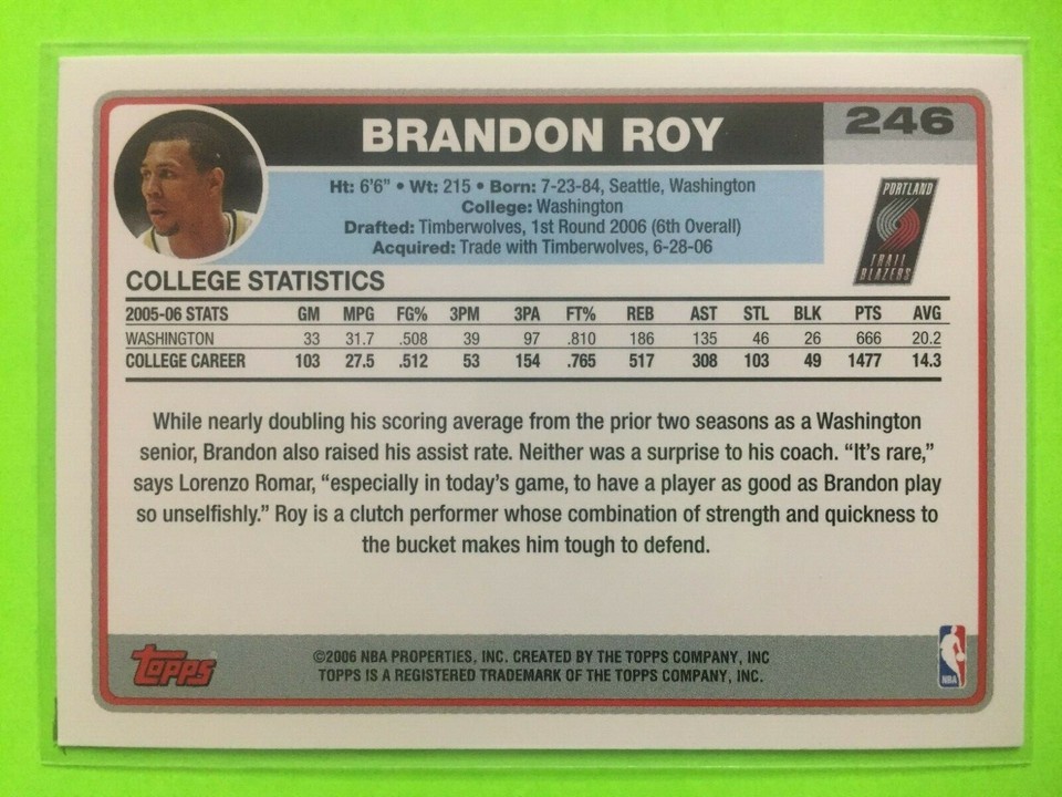 2006-07 Topps #246A Brandon Roy Portland Trail Blazers Rookie ...
