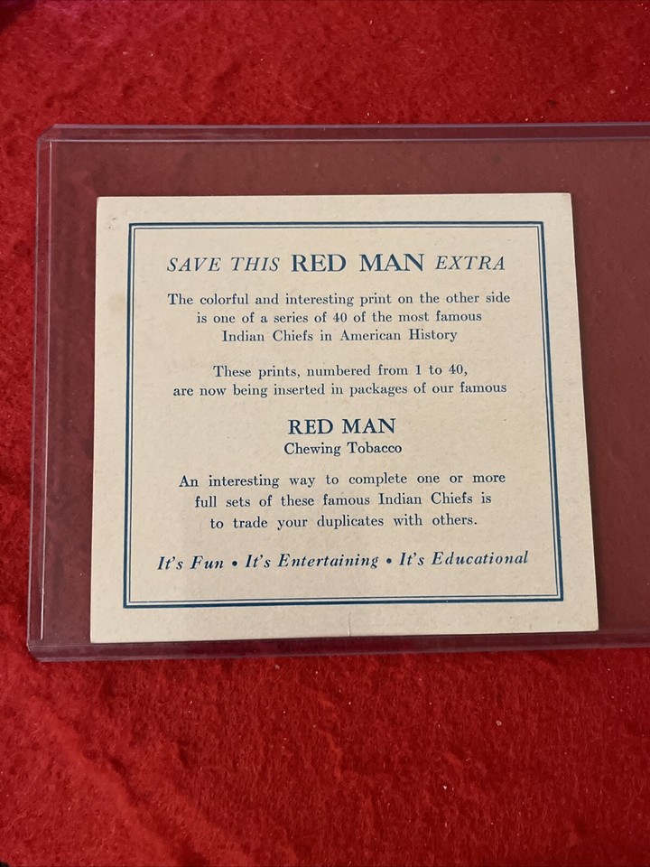 1954 Red Man “American Indian Chiefs” RED SHIRT American Indian Tobacco ...
