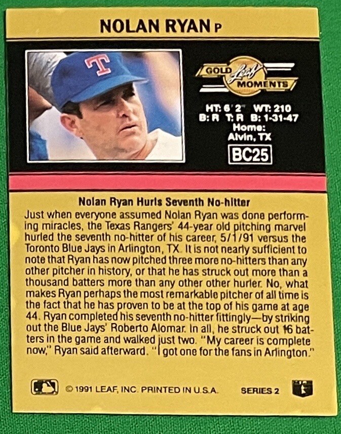 HOF Card 1992 Nolan Ryan # 7 no-hitter Nolan Ryan | eBay