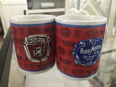 CERAMIC SET OF TWO MULTICOLOR FORD MOTOR CO. COFFEE MUGS | eBay