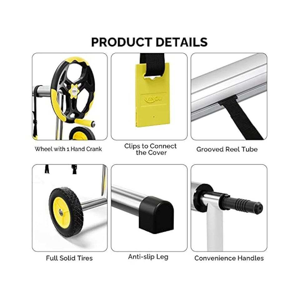 VINGLI Pool Solar Cover Reel, Aluminum, Inground Pool Cover Reel, 18ft ...