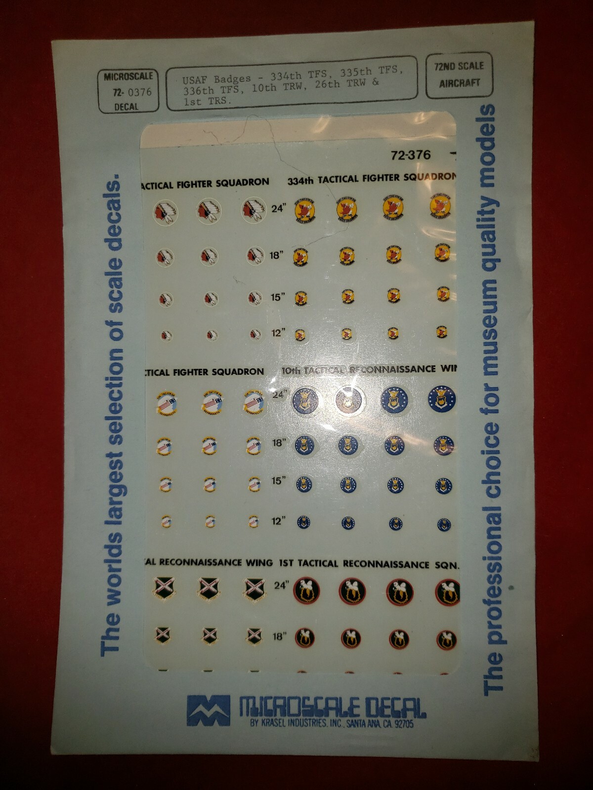 Microscale Decal #72-0376 USAF BADGES 334 335 336 TFS, 10TH TRW 26 TRW ...