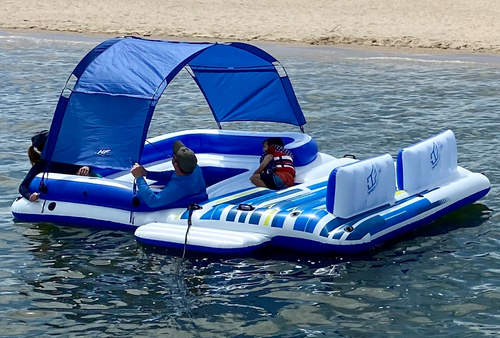 Large Inflatable Floating Party Island w Sun Shade Canopy Adult Raft ...