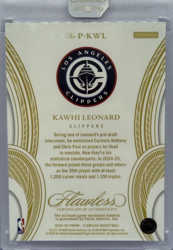 2024-25 Kawhi Leonard Panini Pink Flawless /5 Game Worn Patch (MEM) | eBay