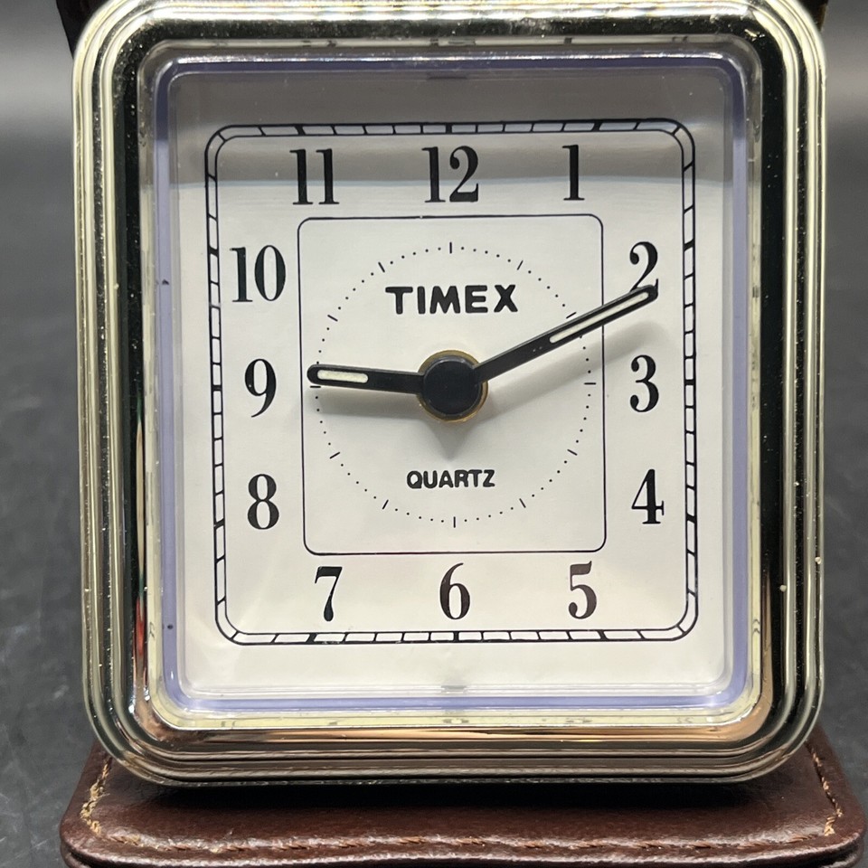 Vintage Timex Quartz Travel Leather Alarm Clock, Tested working Has New ...